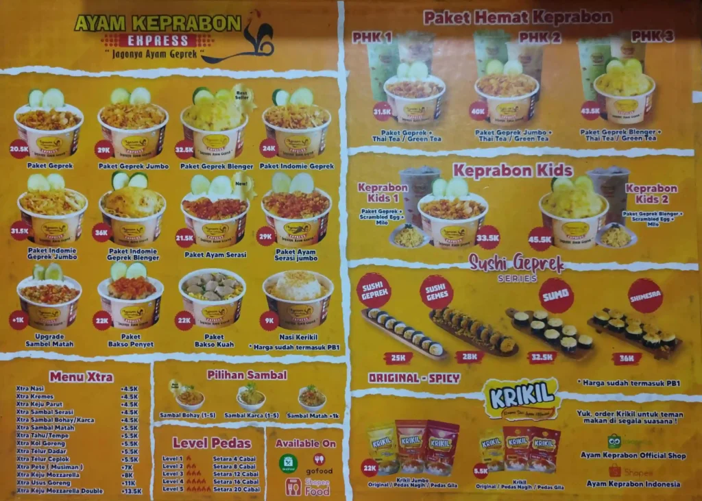 Menu Ayam Keprabon dan Harganya Terbaru 2026